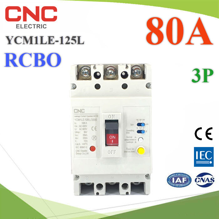 80A 3P RCBO AC Residual Current Circuit Breaker with Overcurrent ...